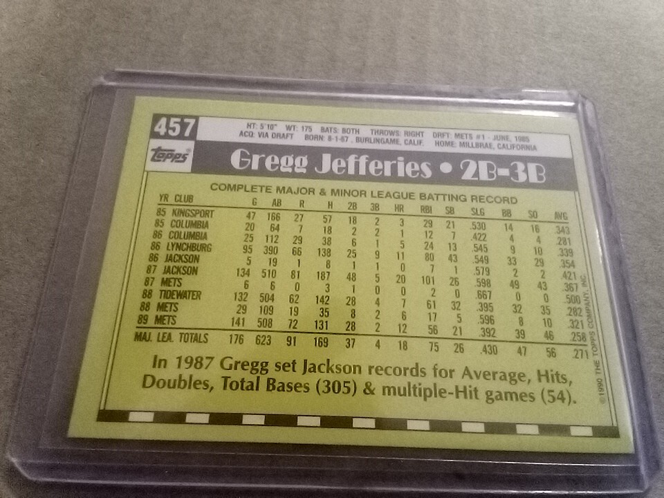 1990 Topps Tiffany Gregg Jefferies All-Star Rookie #457 Baseball Card ...