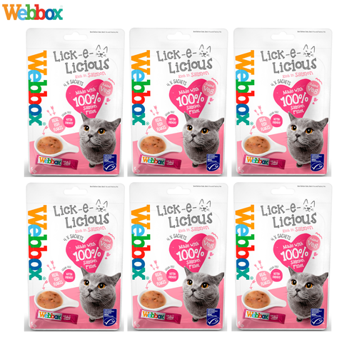 6X WEBBOX CAT KITTEN TREAT LICK E LICIOUS SALMON BROTH SNACK W/VEG 4X ...