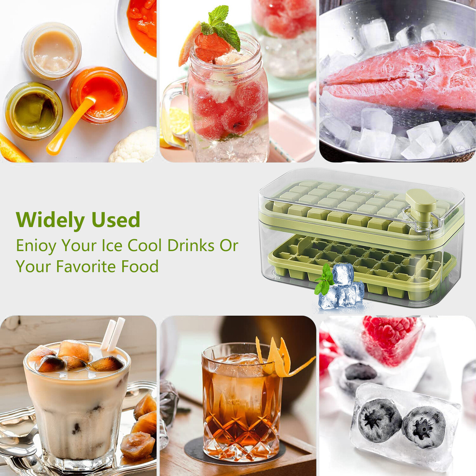 DIY Ice Mold Double Layer Ice Cube Tray Tools with Lid and Ice Shovel ...