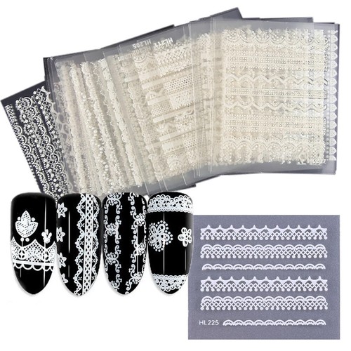 30Sheet White Lace 3D Mix Design Transfer Nail Sticker Nail Art Decals ...