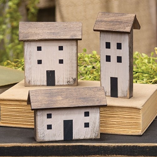 NEW Primitive HOUSES 3pcs WOOD BLACK TAN GRAY BROWN RUSTIC PRIMITIVE 1. ...