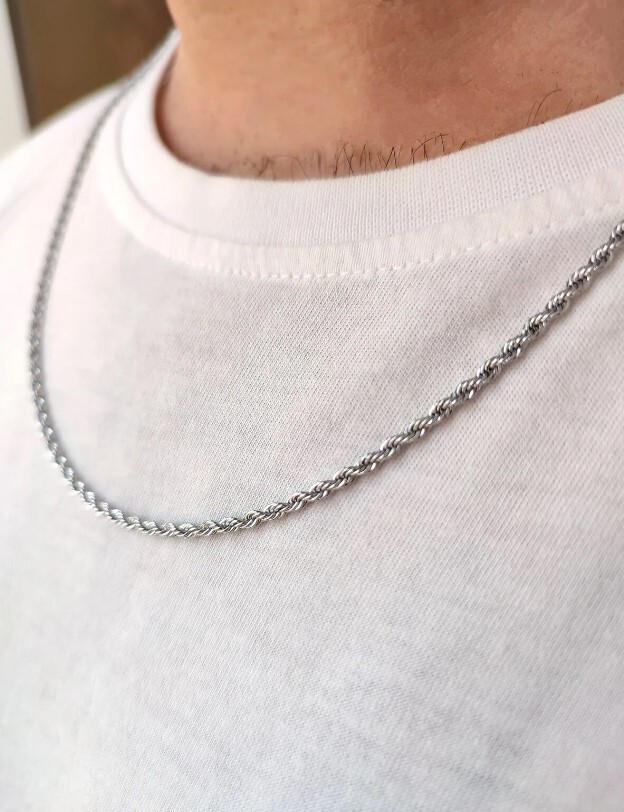 Italian Solid Sterling Silver Rope Link Chain Necklace 925 Silver Chain ...