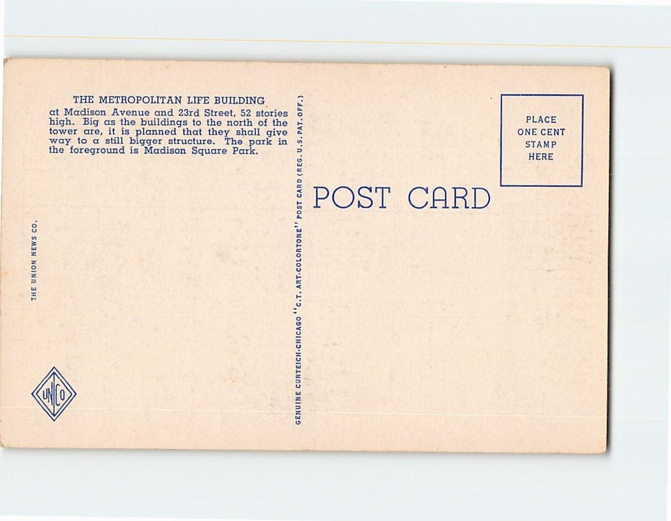 Postcard The Metropolitan Life Building New York City New York USA | eBay