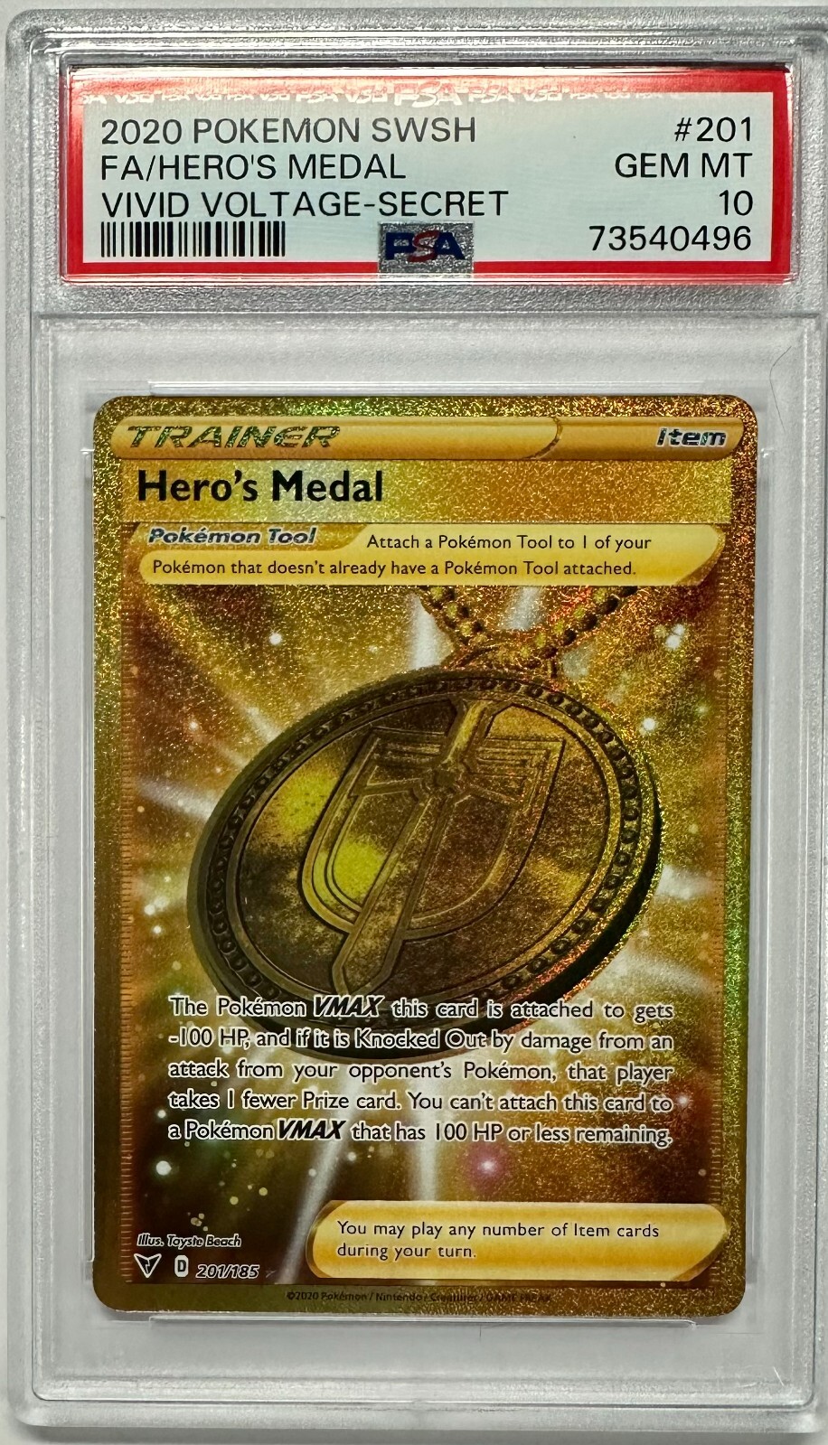 2020 Pokémon SWSH Vivid Voltage FA #201 Gold Hero's Medal Secret PSA ...