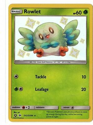 Pokemon Card : Shiny ROWLET SV2/SV94 Hidden Fates Shiny Vault Holo NM ...