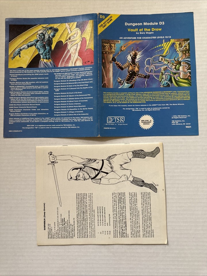 Advanced Dungeon & Dragons Module D3 Vault of the Drow 1980 TSR 9021 ...