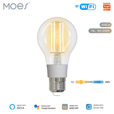 MOES WiFi Smart Filament Bulb LED Light Lamp A60 E27 Dimmable 7W 2700K ...