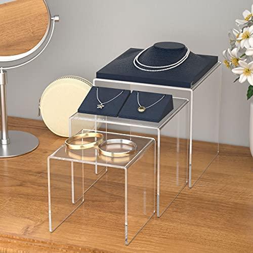 HIIMIEI Clear Acrylic Display Risers 2 Sets, 3-Tier Risers Stands ...
