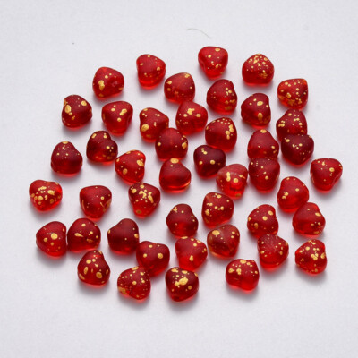 Glass Heart Beads Dark Red Gold Valentine's Jewelry Supplies 6mm 10pcs ...