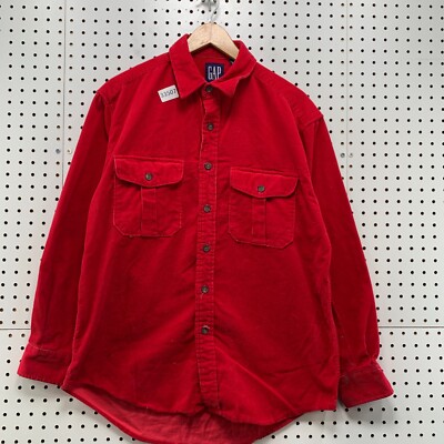 Vintage 90s GAP Corduroy Buttton Shirt Mens Medium Red Pocket 22.5x31 ...