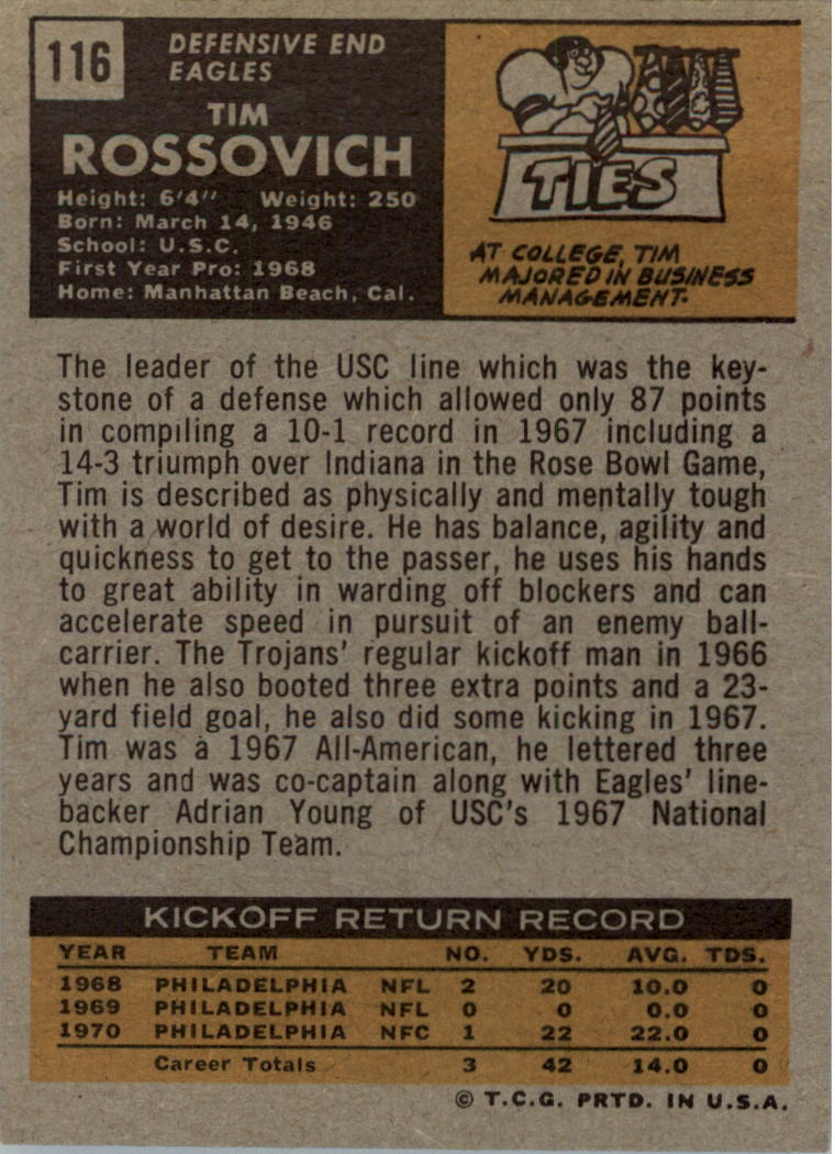 1971 Topps #116 Tim Rossovich - EX | eBay