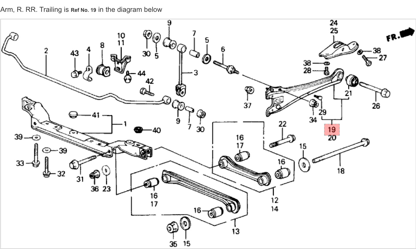 86-89 Accord Right Rear Suspension Control Trailing Arm Rod Bar Bushing ...
