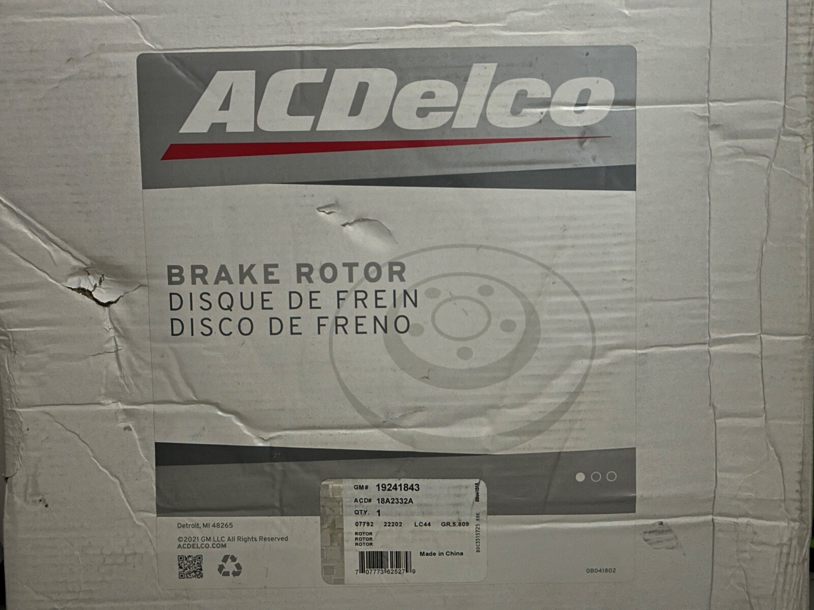 18A2332A AC Delco Brake Disc Rear Driver or Passenger Side New for ...