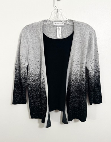 Cardigan Sweater Black Gray Multi Top Multi Petite Med Glitter Knit ...