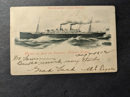Steamer SS KONIGIN LUISE, Norddeutscher Lloyd, Bremen Naval Cover 1902 ...
