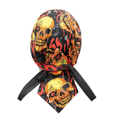 Orange Black Laughing Inferno Flame Skull Doo Rag Durag Headwrap ...