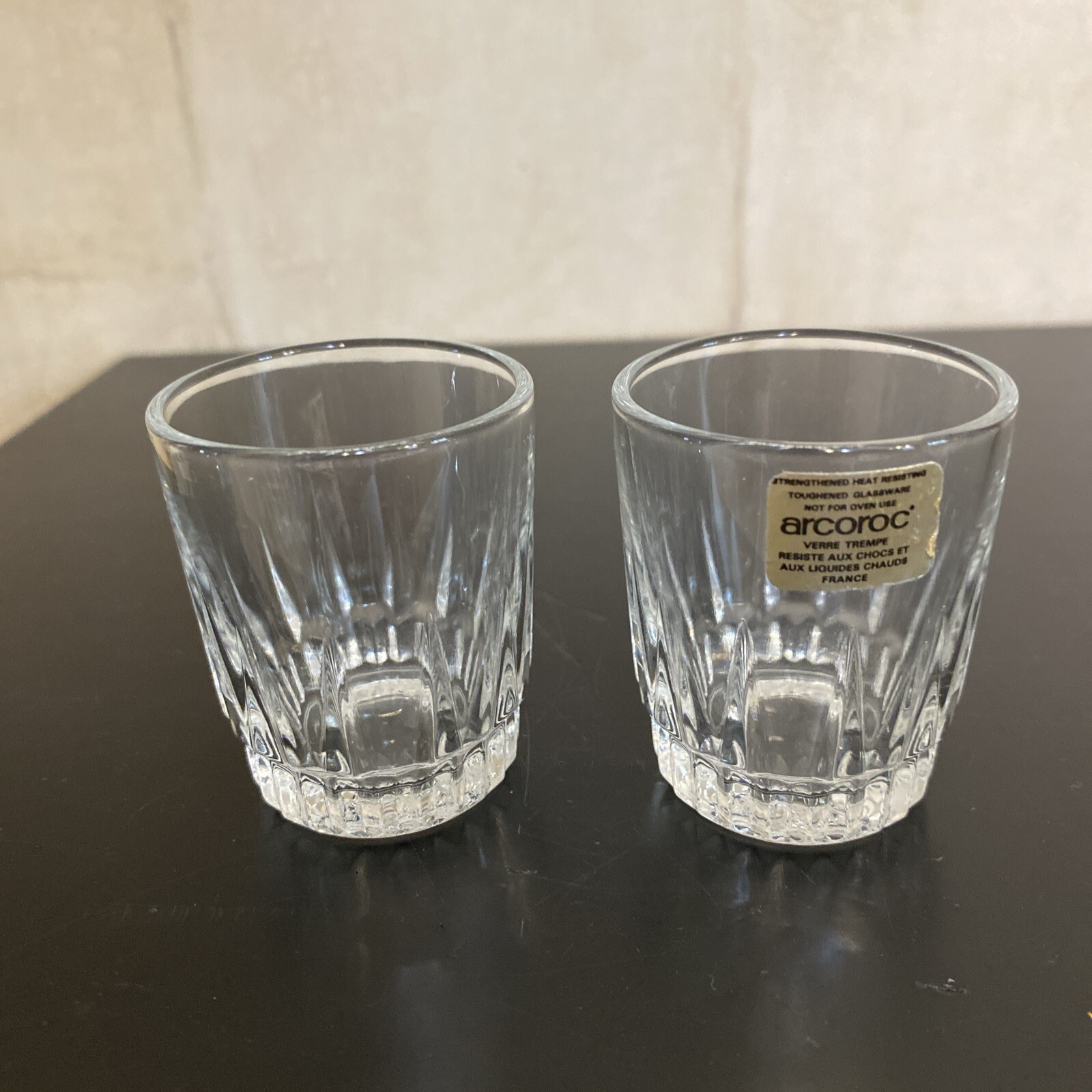 2 NWL Arcoroc Shot Glasses France Elegant Barware 1.5 Oz Veritcal Cut ...