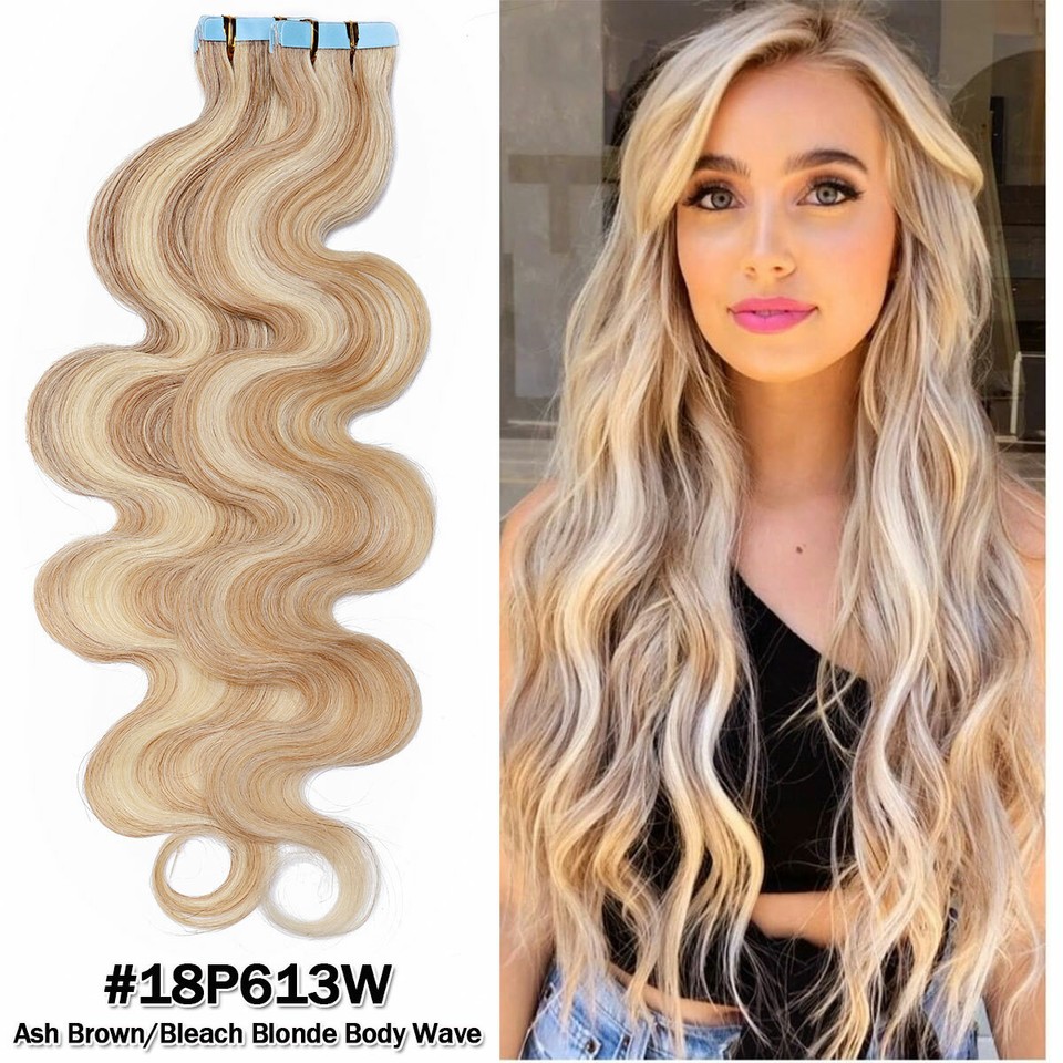 Body Wave Tape In 100% Real Remy Human Hair Extensions Skin Weft Full ...