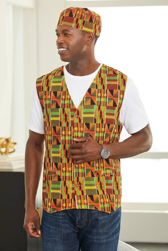 XL Ashro Men's Gold Rust Green Black African Pride Max Mudcloth Vest ...