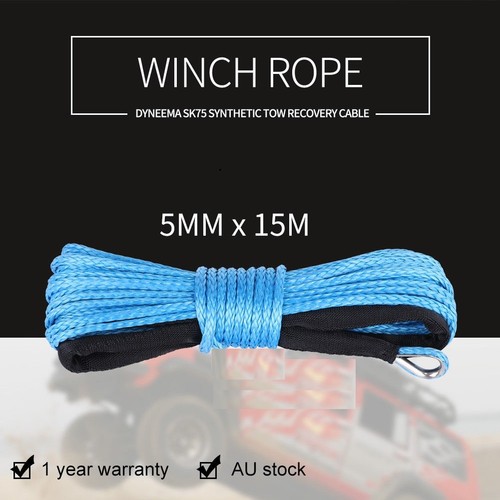 5mm x 15M Blue Winch Rope Dyneema SK75 Synthetic Tow Recovery Cable 4x4 ...