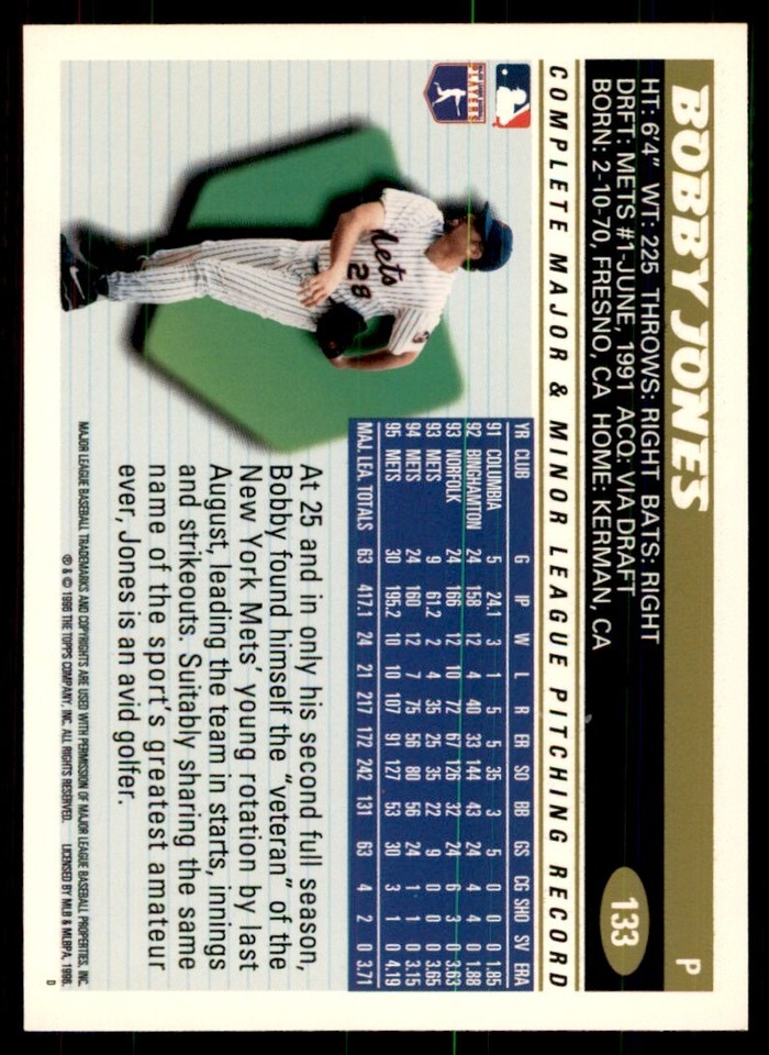 1996 Topps Bobby Jones Baseball Card #133 | eBay