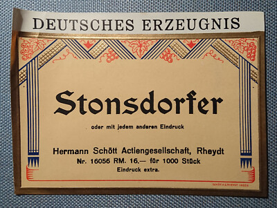 Old Bottle Label Schnapps Label Label Stonsdorfer Schött Rheydt | eBay