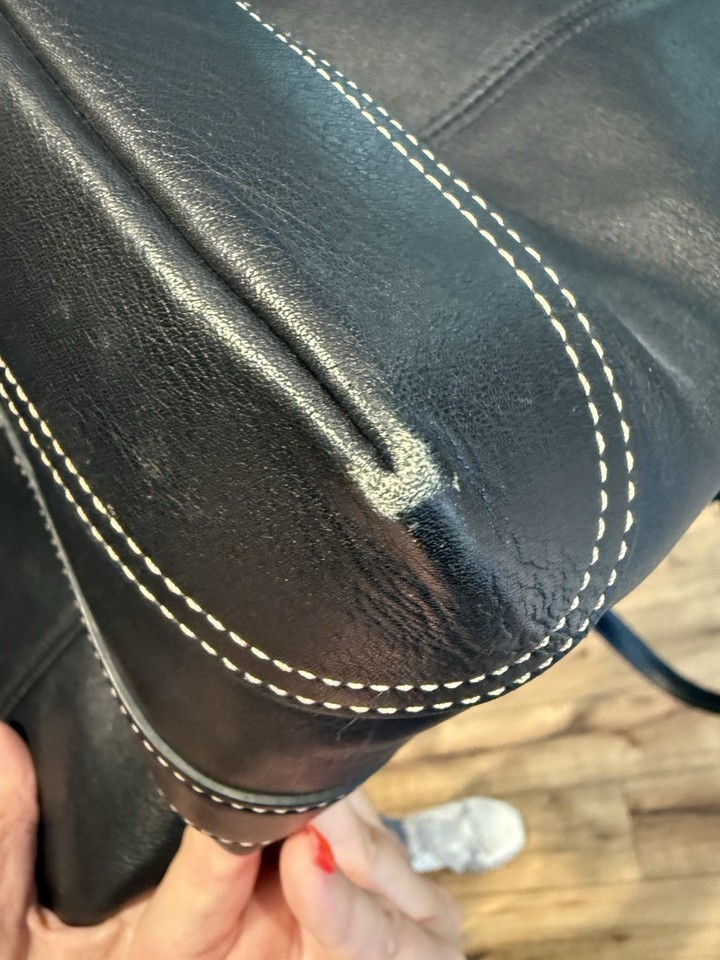 Coach Handbag Tote Leather Black #6460 shoulder strap logo Vintage ...