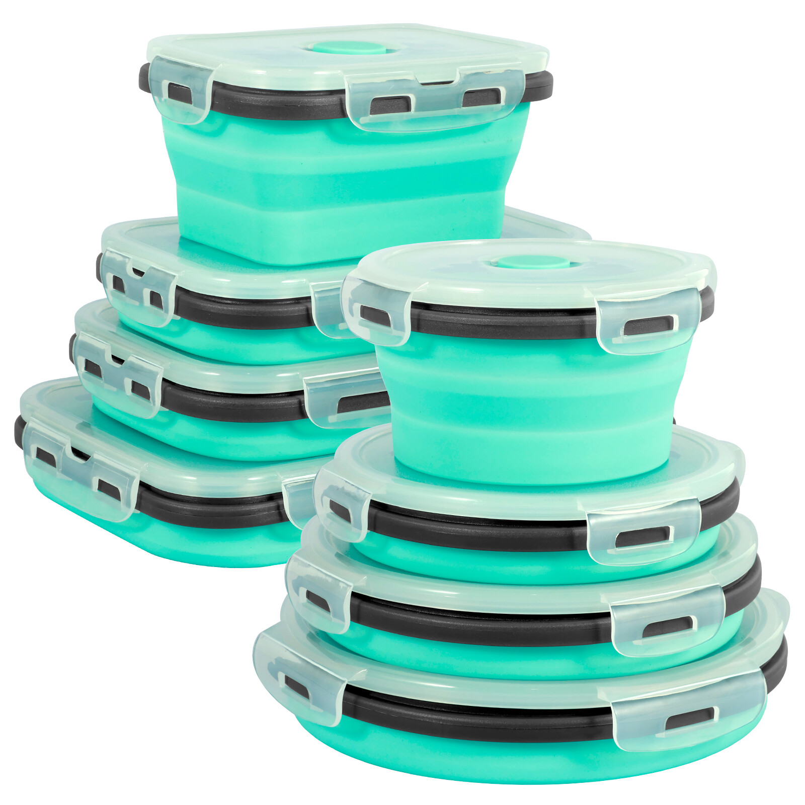 8Pcs Collapsible Food Storage Containers with Lids Flat Stacks Silicone ...