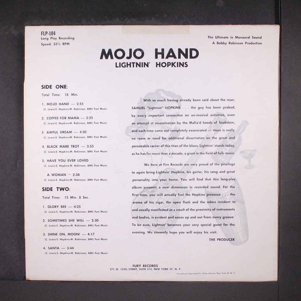 LIGHTNIN' HOPKINS: mojo hand FIRE 12" LP 33 RPM | eBay