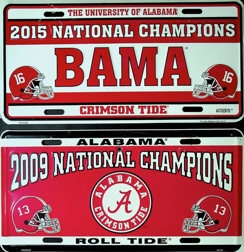 TWO ALABAMA 2009/2015 NATIONAL CHAMPIONS LICENSE PLATES UNIV. OF ...