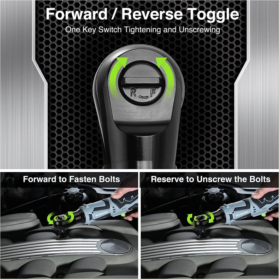 WORKPRO Cordless Electric Ratchet Wrench 3/8" 12V 40 Ft-lbs Ratchet ...