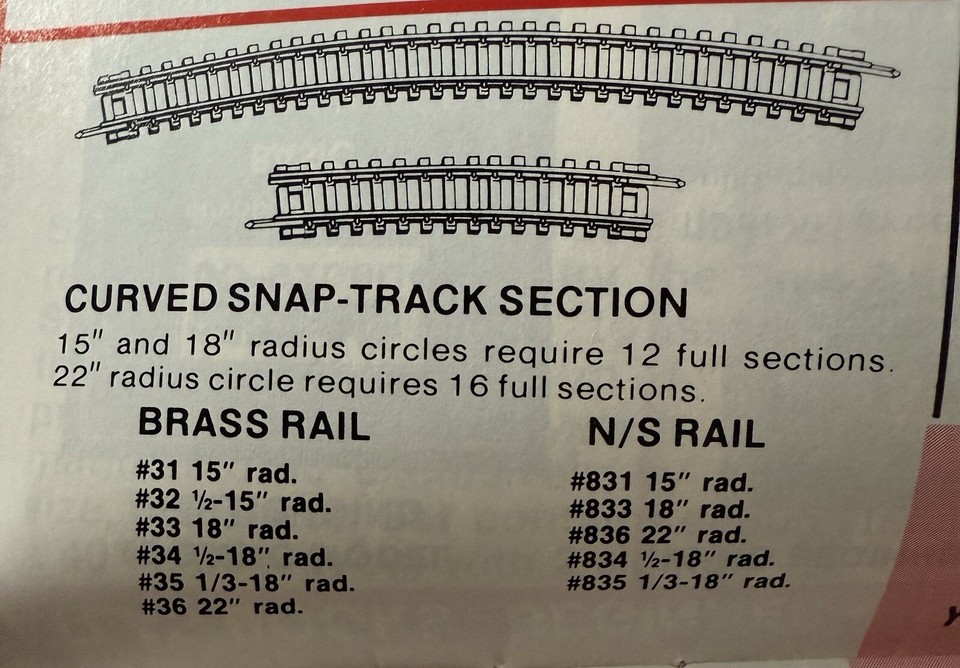 Atlas Model Railroad 18" Radius Section Snap Track HO N & O Scales #833 ...
