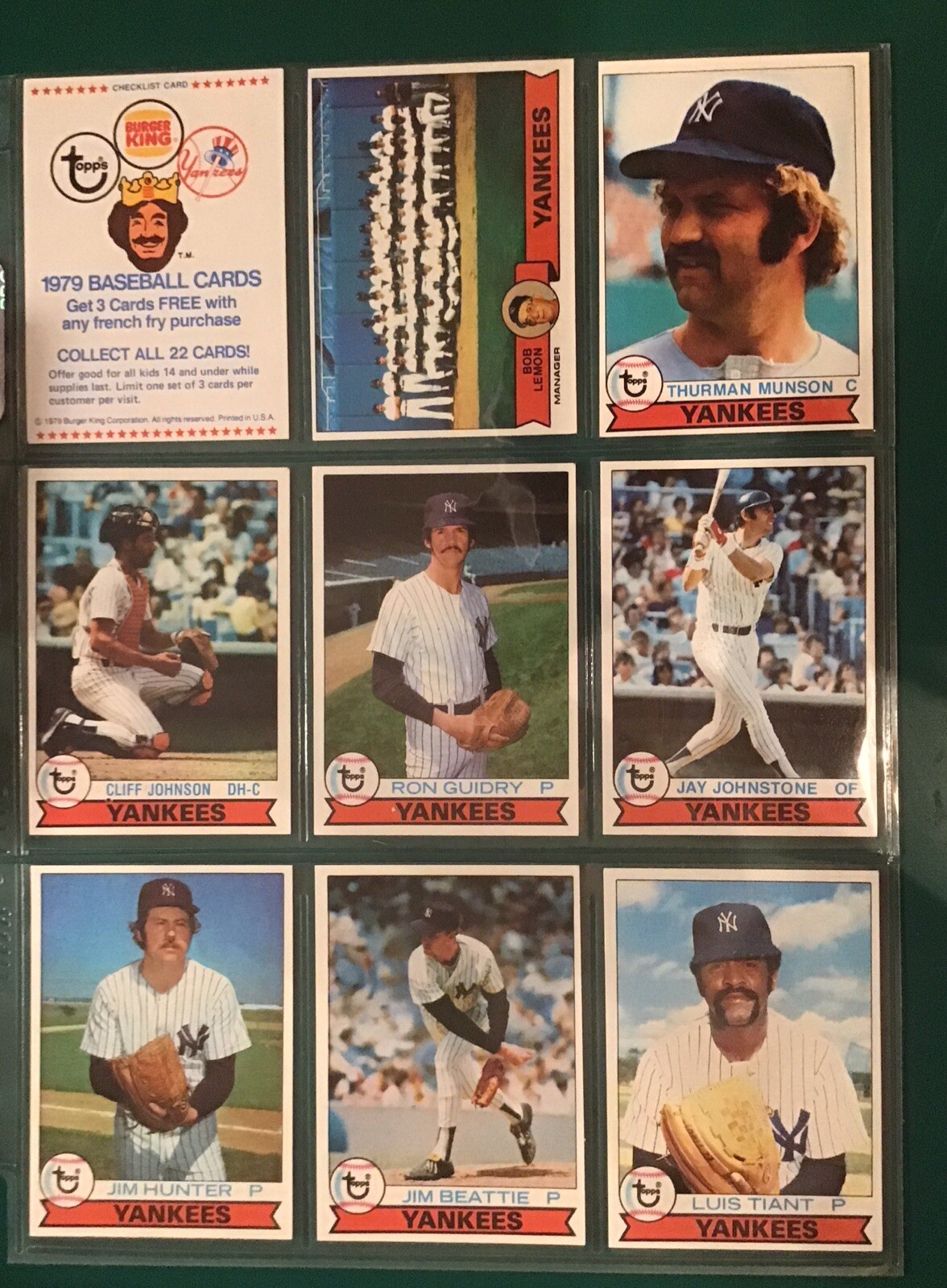 1979 Topps Burger King Yankees Team Set of 23 W/ Checklist + PSA 9 ...