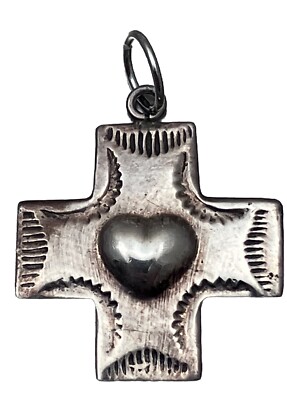 Vintage Christian Square Sterling Silver Cross Heart Religious Medal ...
