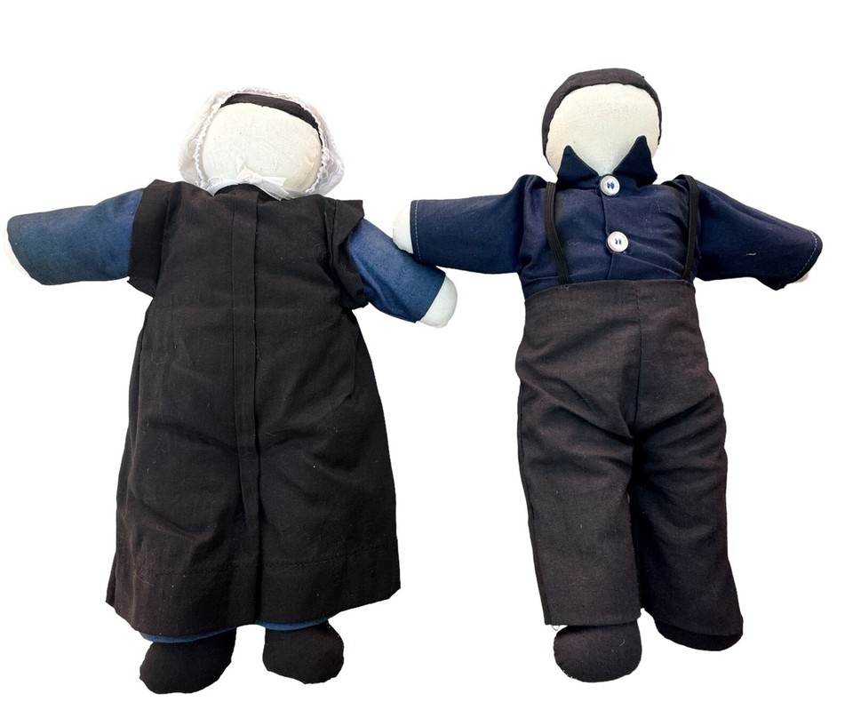 Pair of Folk Art Handmade Faceless Amish Cloth Rag Dolls Boy/Girl Man ...