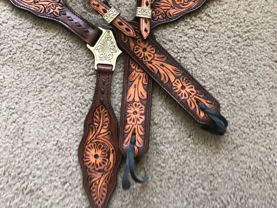 Western Natural Leather Bling Tack Set of Headstall & Breast Collar. | eBay