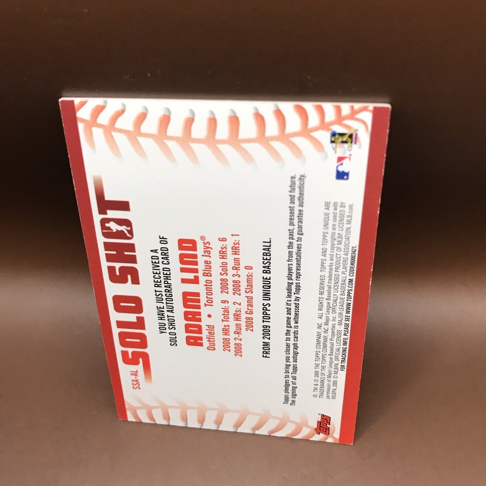 2009 Topps Unique Adam Lind Solo Shot Auto Autograph #SSA-AL Blue Jays ...