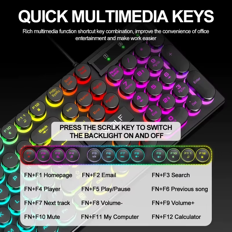 104-Key Retro RGB Wired Gaming Keyboard with Ergonomic Design and ...