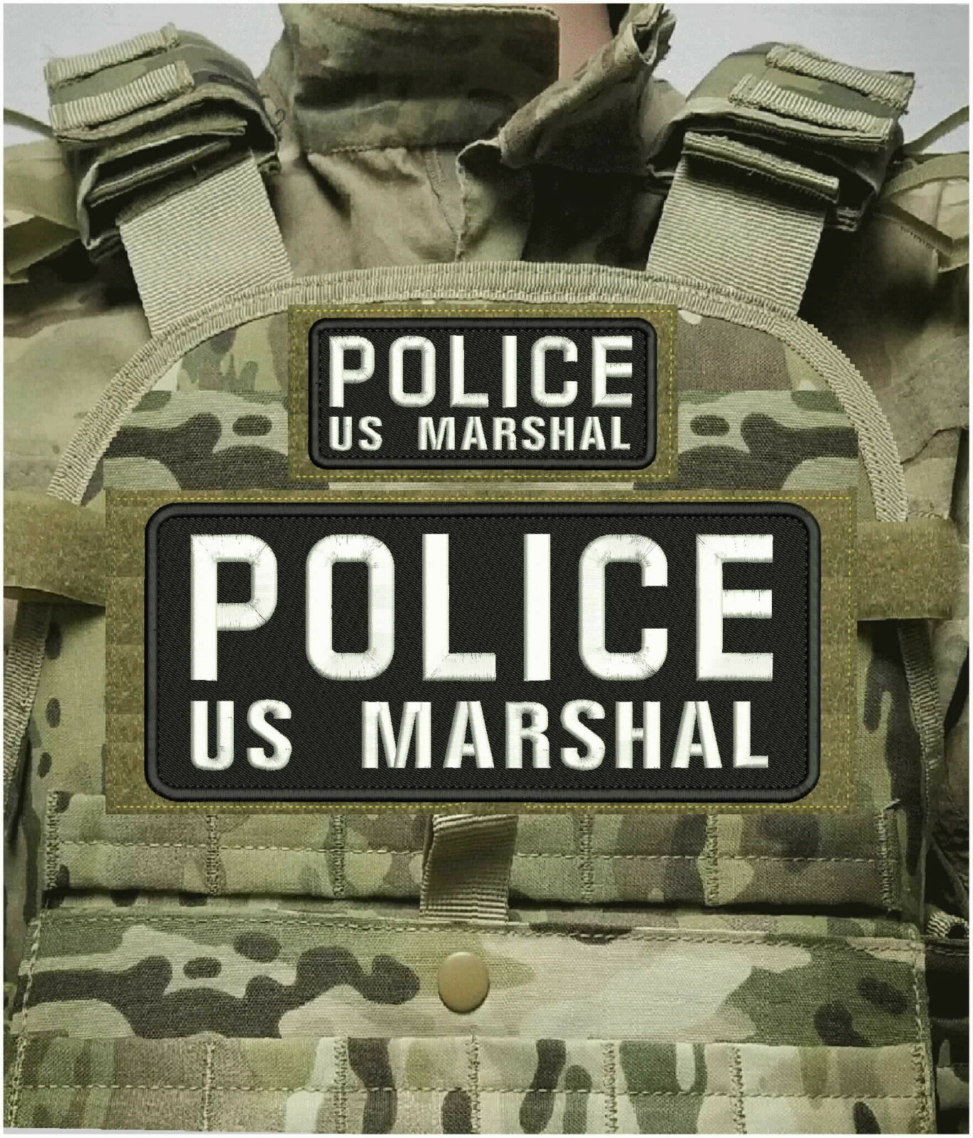 POLICE US MARSHAL mbroidery patches 4x10 and 2x5" hook on back white ...