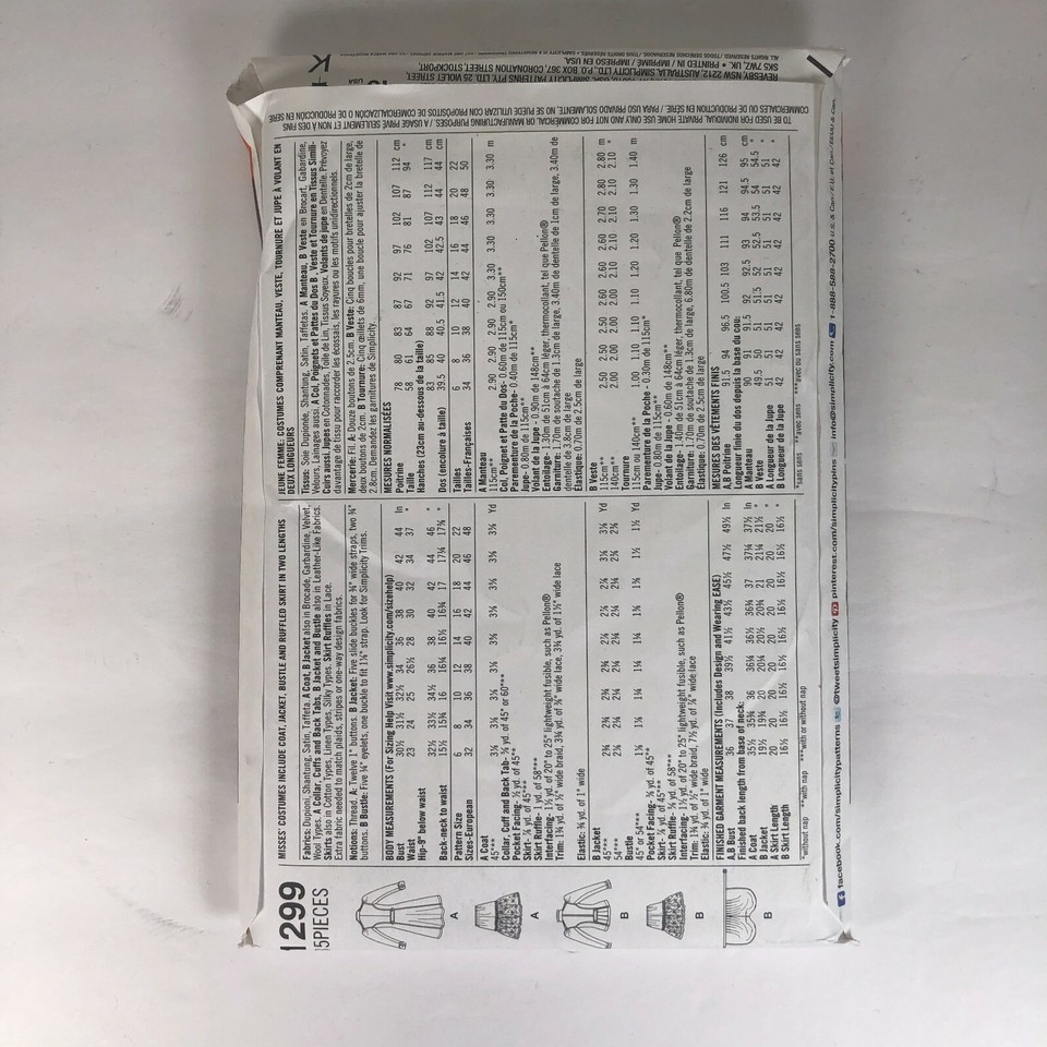 Simplicity 1299 Sewing Pattern Costume Arkivestry Steampunk Aviator Sz6 ...