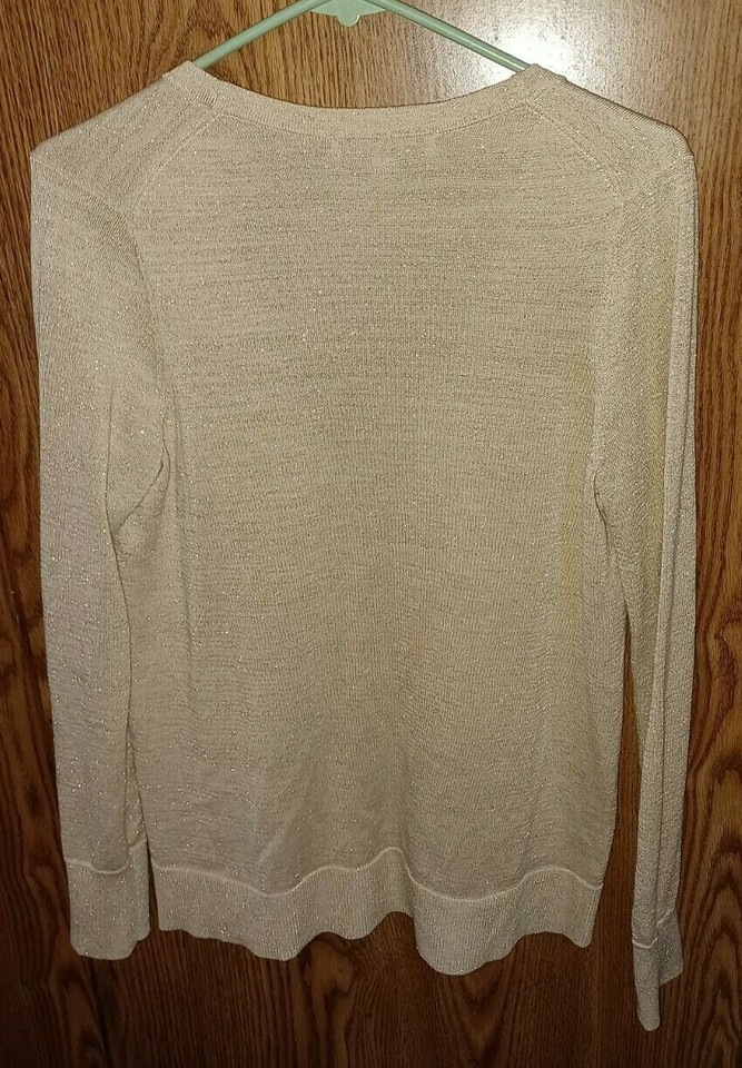 Women's Loft Button Down Sweater Oatmeal Shiny Gold Size Medium | eBay