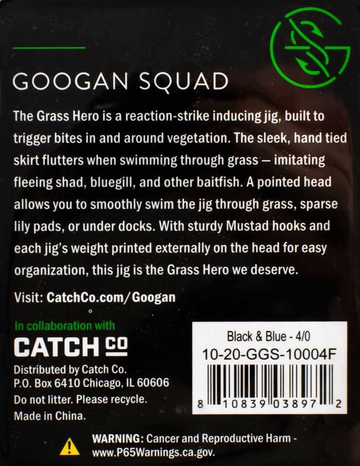 (LOT OF 6) GOOGAN SQUAD GRASS HERO SWIM JIG 4/0 3/16OZ BLACK & BLUE ...