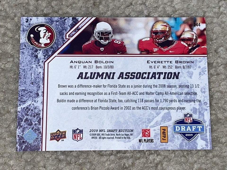 2009 UD Draft Edition Anquan Boldin Everette Brown Blue 12/50 Florida ...