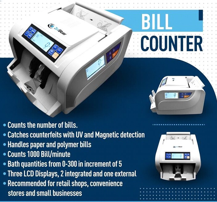 3nStar Bill Counter (BC1005) 220v 2UV, 1MG Extra rollers Dual display ...
