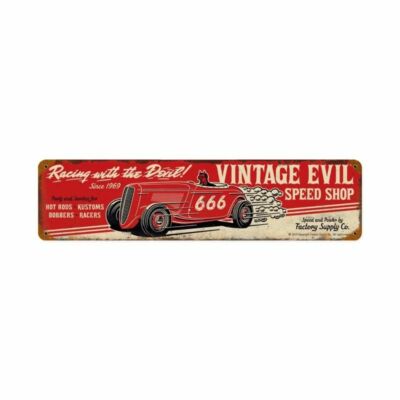 VINTAGE EVIL SPEED SHOP DEVIL CAR RACING 20" HEAVY DUTY USA MADE METAL ...