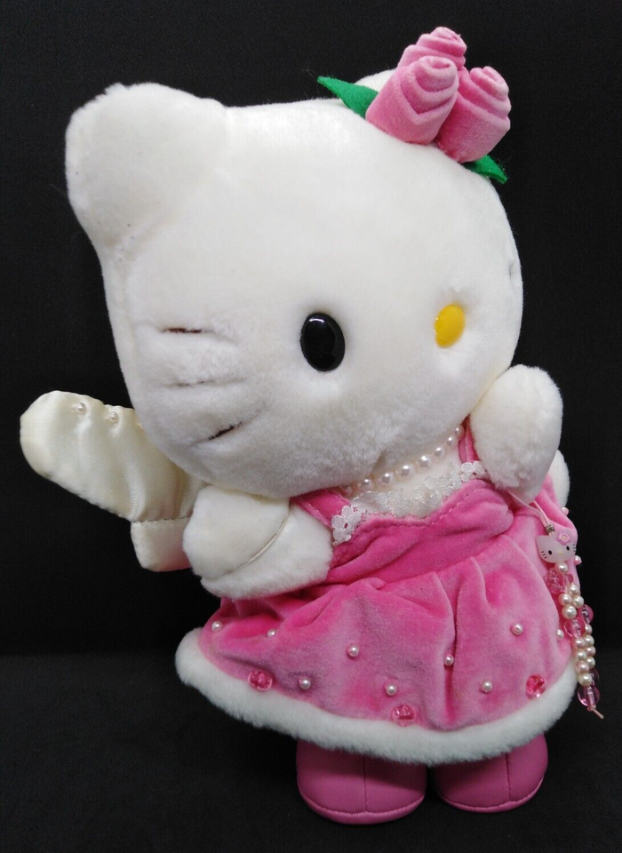 Vintage 2000 Hello Kitty Pink Velvet Angel 8" Plush Toy w/ Mini Pendant ...