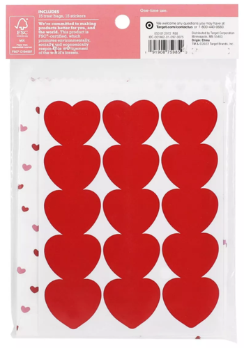 1 Pack Target Spritz 15 Kid Valentine's Day Valentine Treat Heart Bags ...