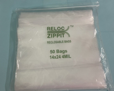 Reloc Zippit Bags 14x24 Clear 4MIL, 50ct. Reclosable Large 14x 24" Top ...
