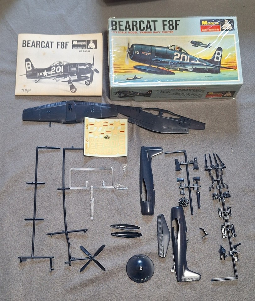 Vintage Monogram Bearcat F8F 1/72 Scale Airplane Model Kit # PA144-70 ...