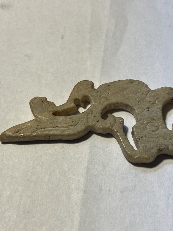 RARE OPEN WORK CALCIFIED WHITE JADE DRAGON PENDANT NEOLITHIC PERIOD CA ...
